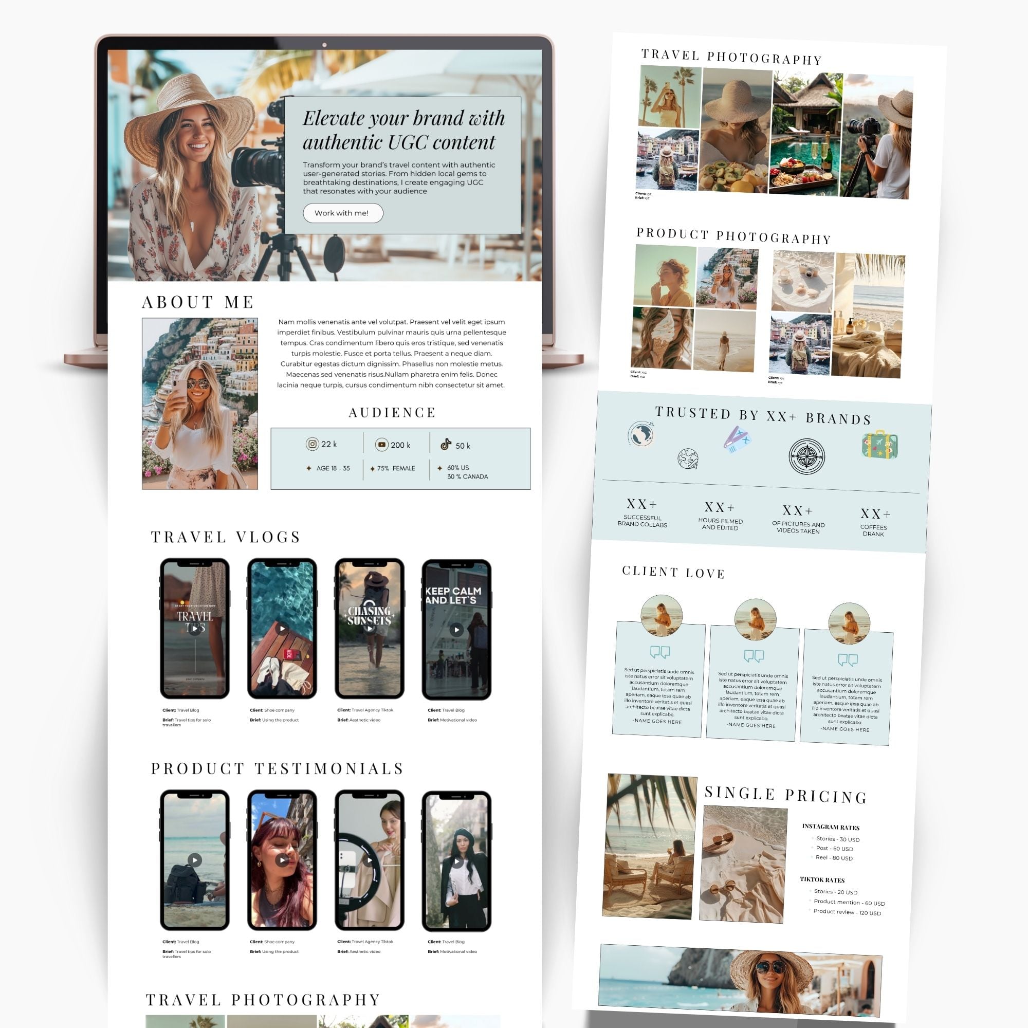 Canva Portfolio Website Template For Travel UGC Creators – Orsolya Dobri